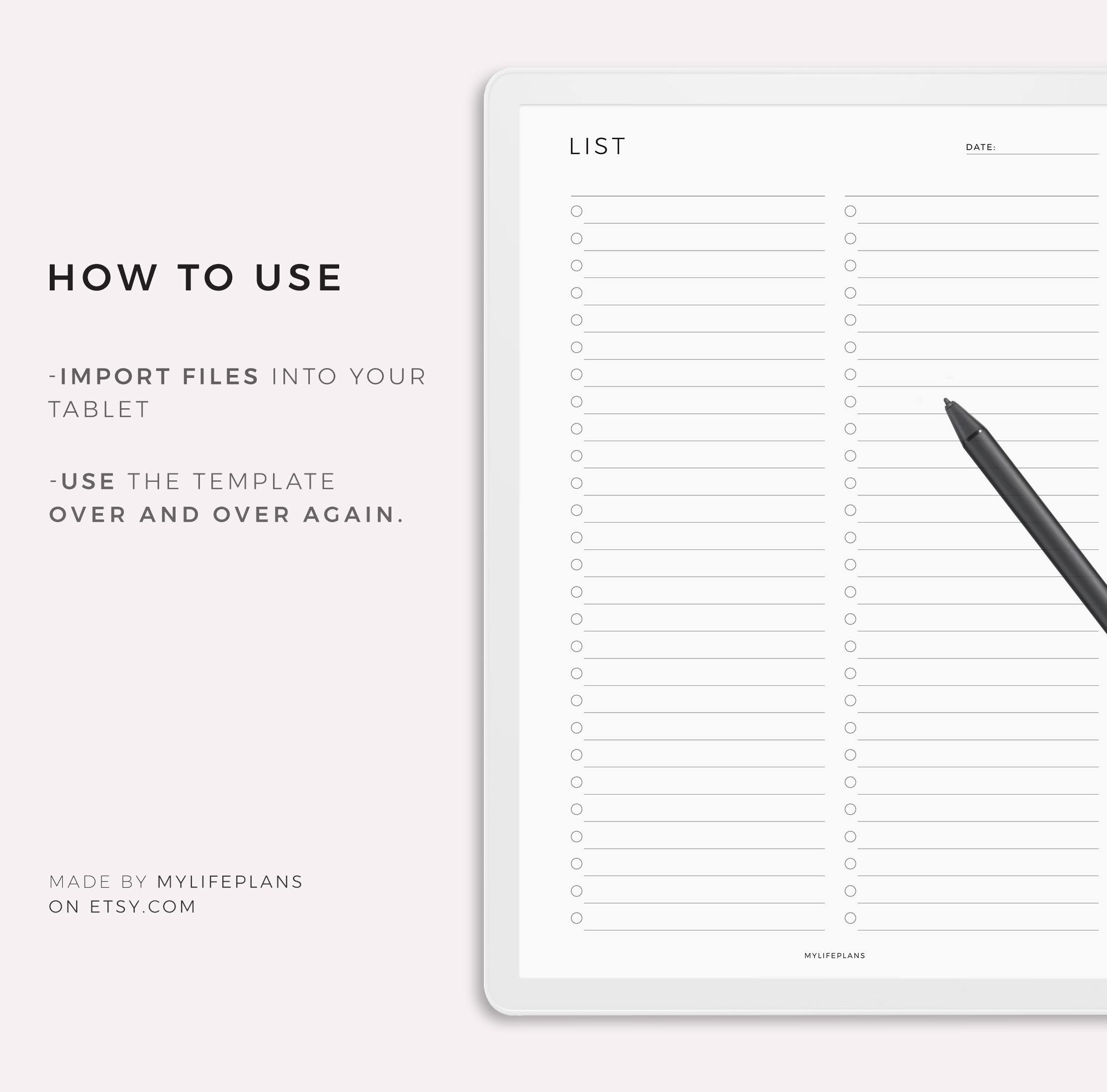 Blank Checklist Template for Supernote A5X2/A5X/A5/A6X2/A6X/A6, Instant ...