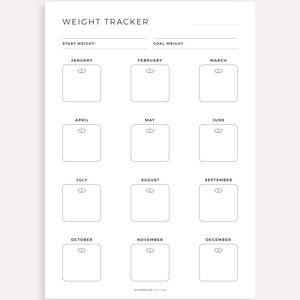 Yearly Weight Tracker Printable, Monthly Weight Goal Progress, Weight ...