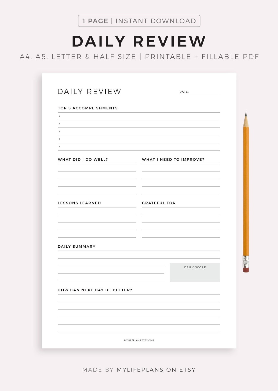 Daily Review Daily Reflection Daily Evaluation Daily - Etsy