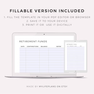 Retirement Funds Tracker Printable & Fillable, Savings Planner ...