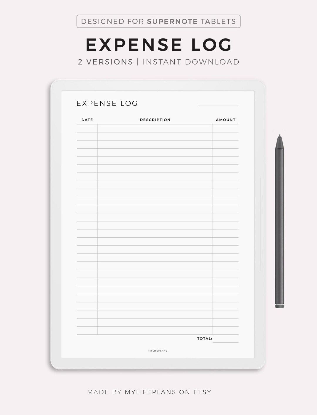 Expense Log for Supernote A5X2/A5X/A5/A6X2/A6X/A6, Spending Tracker ...