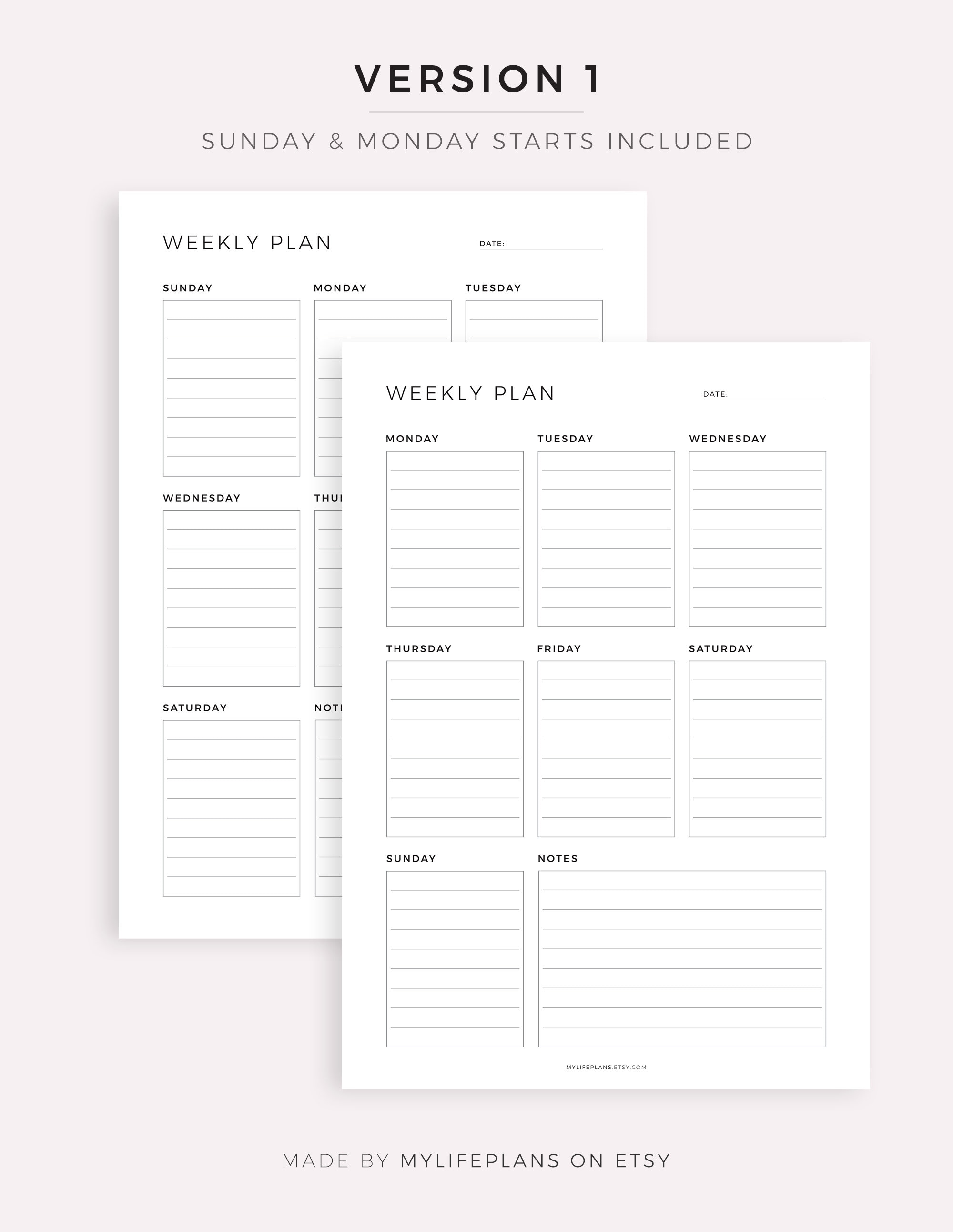 Weekly Planner Printable to Do List Minimal Weekly Schedule - Etsy Canada