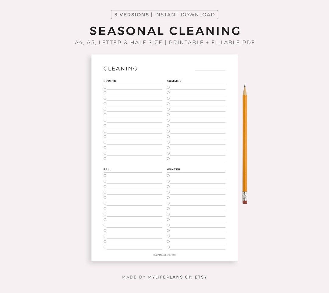 Seasonal Cleaning Checklist Printable, Cleaning Planner, Cleanign ...