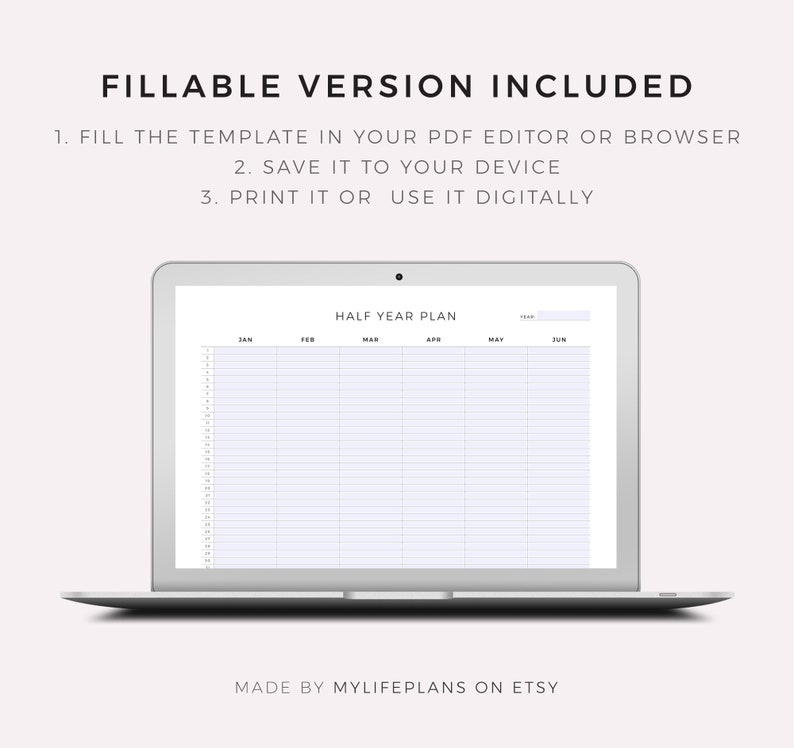 Half Year Planner Printable Landscape, Year on 2 Pages, Calendar ...