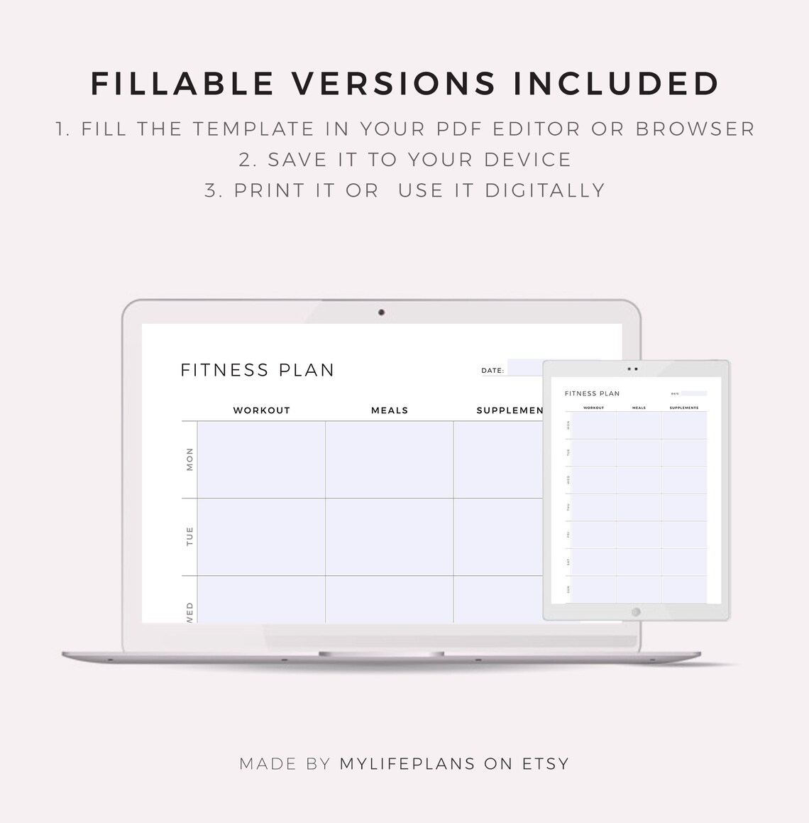 Weekly Fitness Planner Printable, Workout Planner, Meal Planner ...