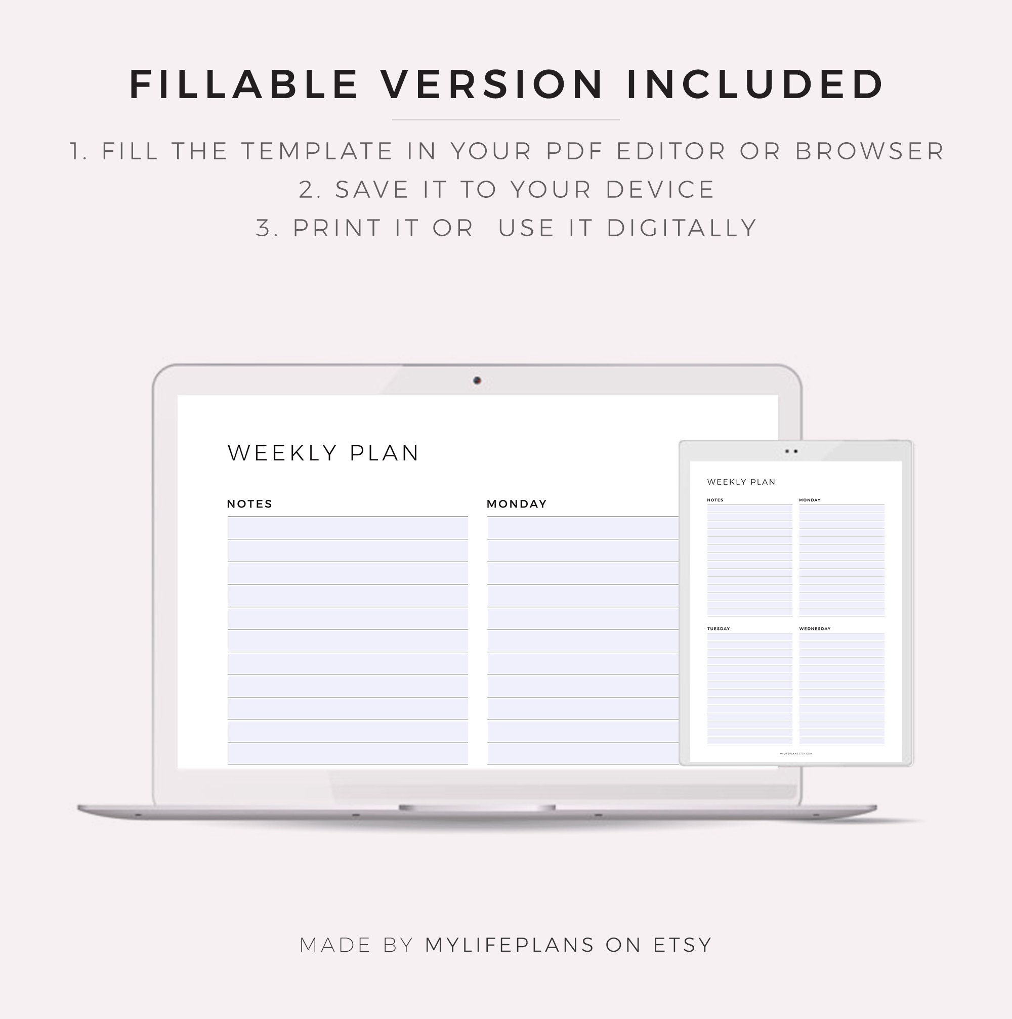 Week on Two Pages Printable Weekly Planner Minimal Weekly - Etsy