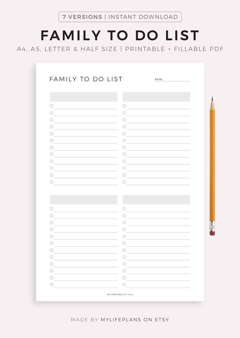 Family to Do List Printable Template Tasks for Family - Etsy UK