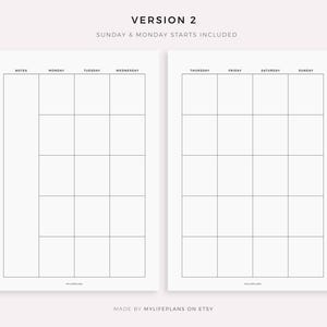 2 Page Blank Monthly Calendar, Minimalist Calendar Template, Compatible ...