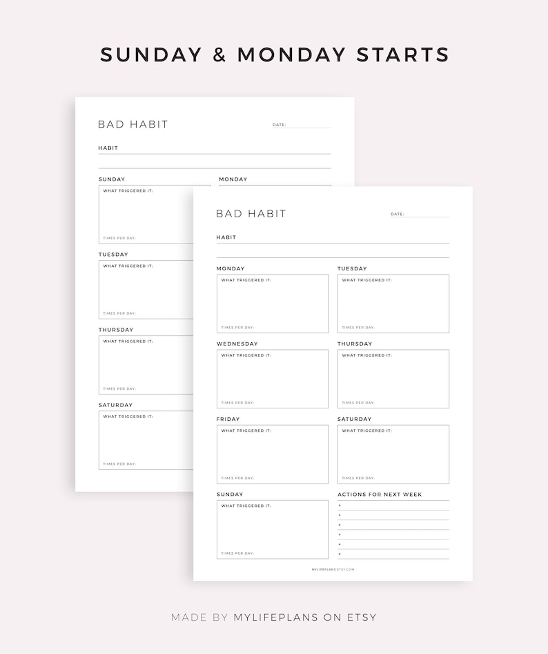 Bad Habit Tracker, Habit Analyzer, Habit Loop, Habit Patterns, A4/a5 ...