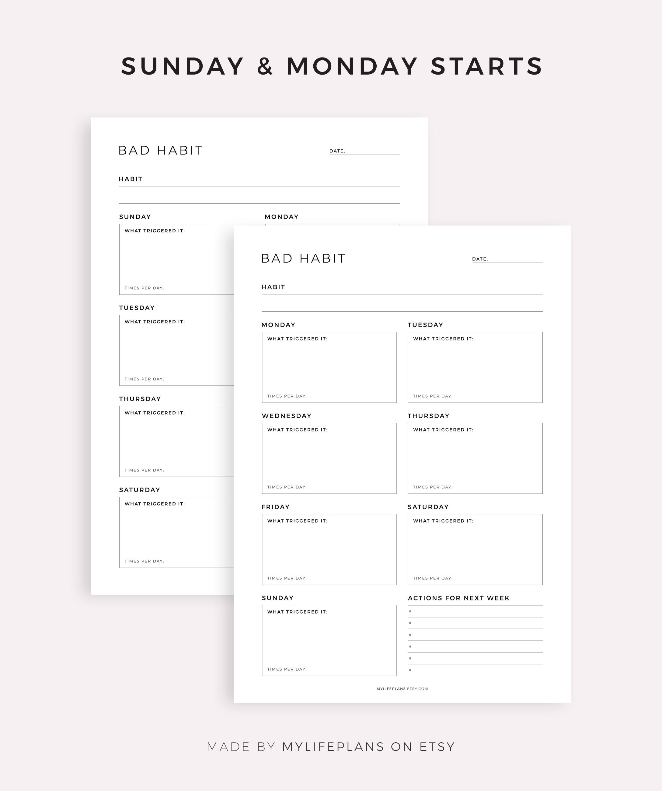 Bad Habit Tracker, Habit Analyzer, Habit Loop, Habit Patterns, A4/a5 ...