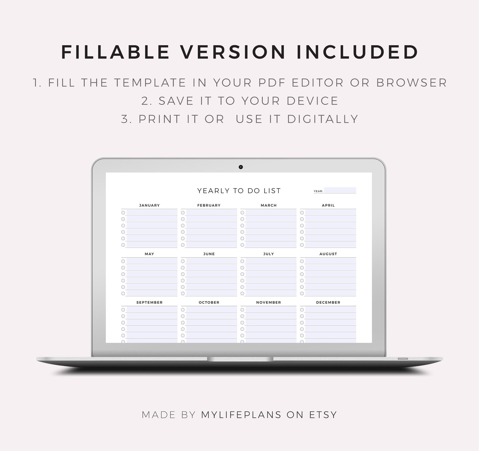 Yearly to Do List Printable Landscape, Yearly Task List, Minimalist ...