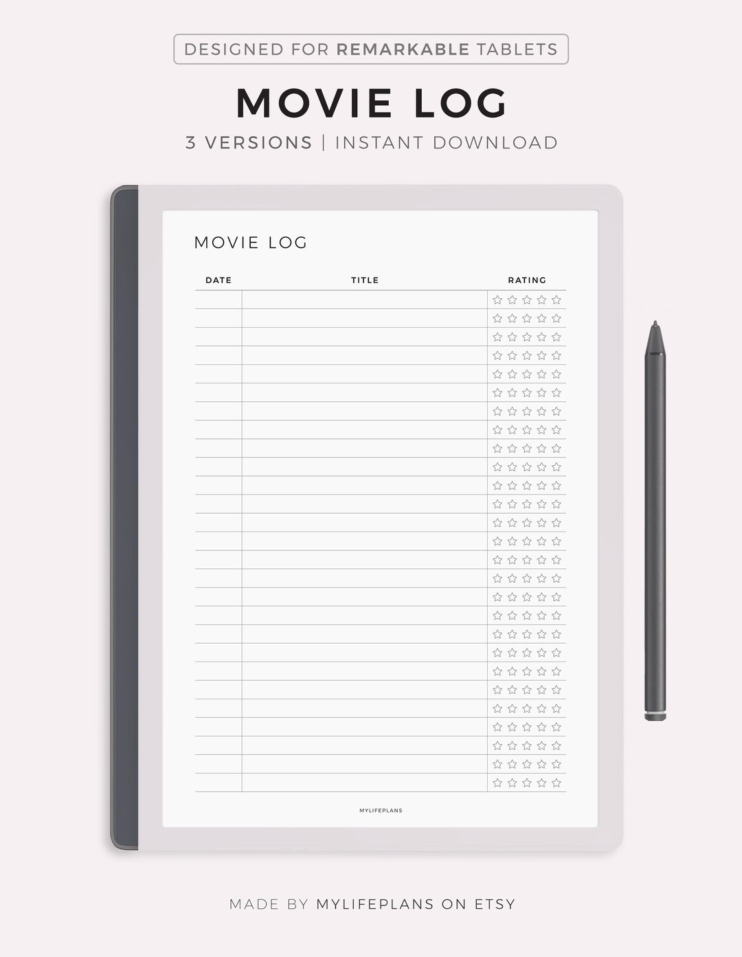 Movie Log Template for Remarkable 2, Movies to Watch, Movies I've ...