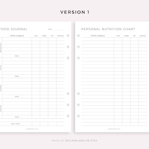 Daily Food Journal & Nutrition Chart Printable Template, Food Log, Meal ...