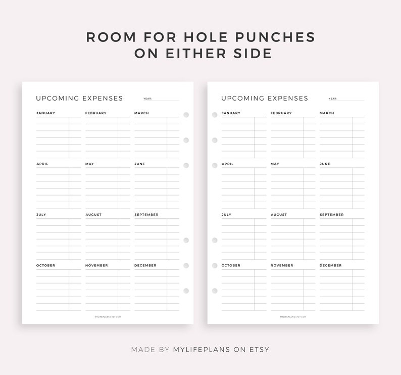 Upcoming Expenses Printable, Yearly Spending Overview, Budget Plan, A4 ...