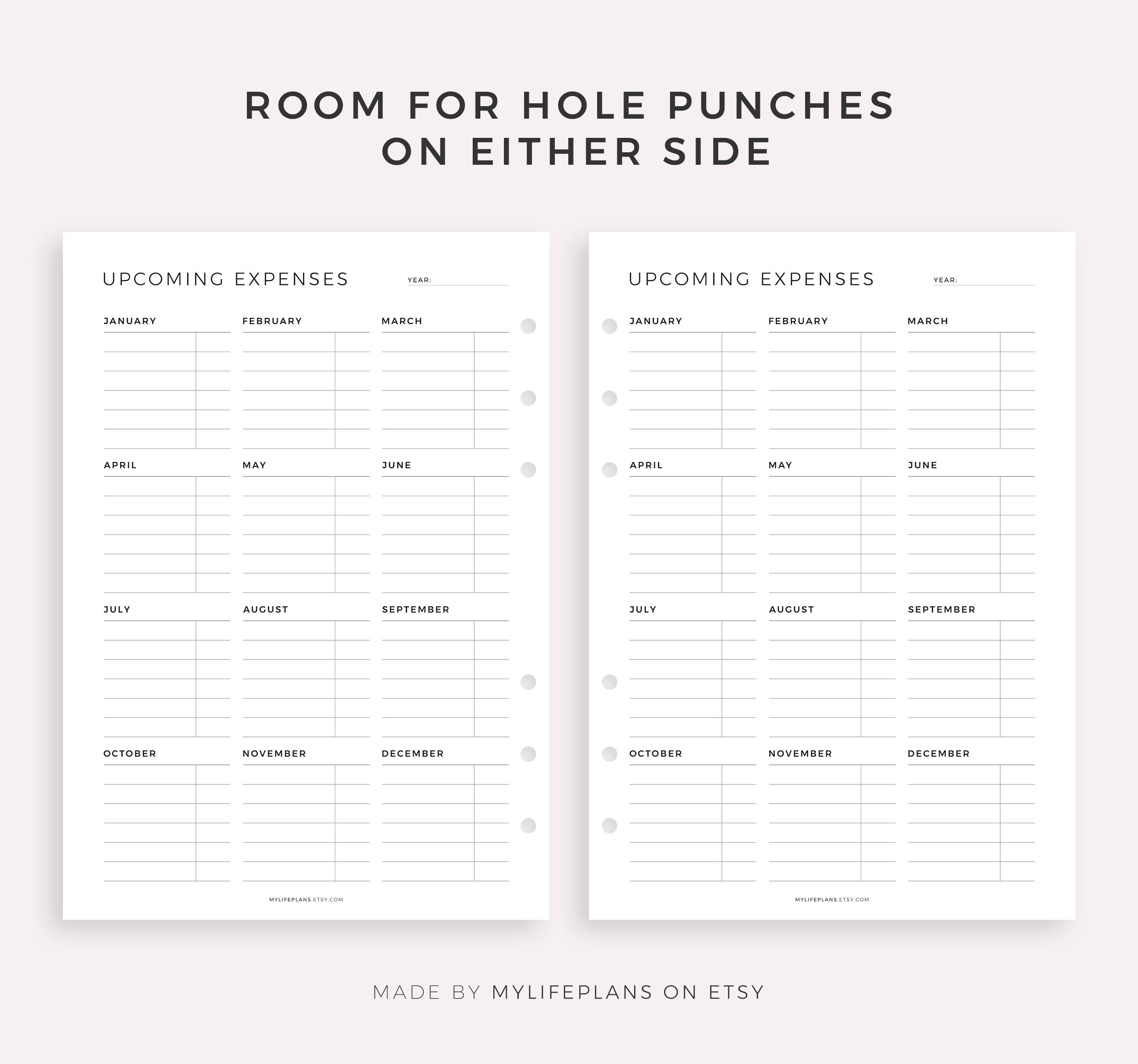 Upcoming Expenses Printable Yearly Spending Overview Budget - Etsy