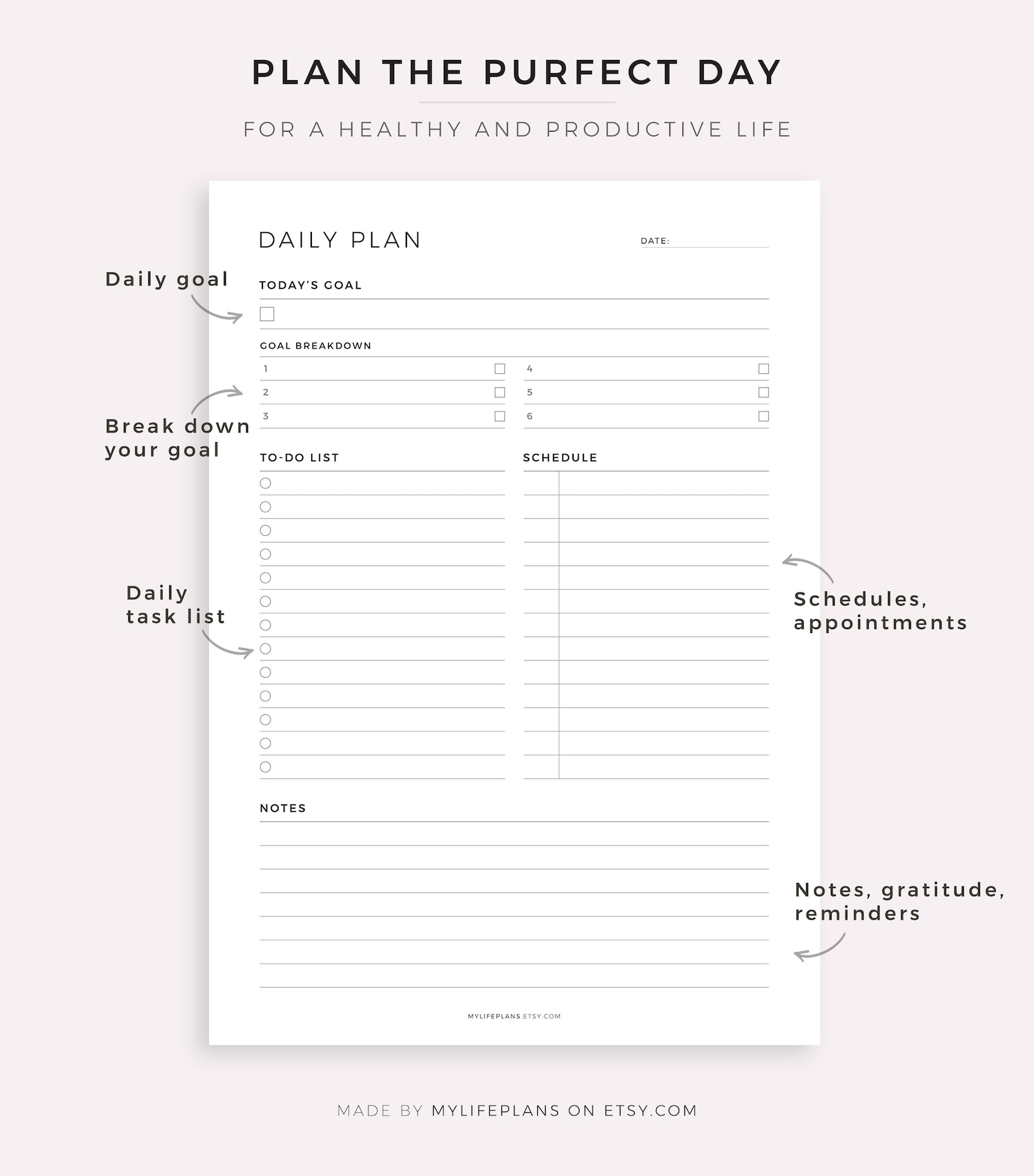 Daily Goal Planner, Daily to Do List Printable, Daily Planner Inserts ...