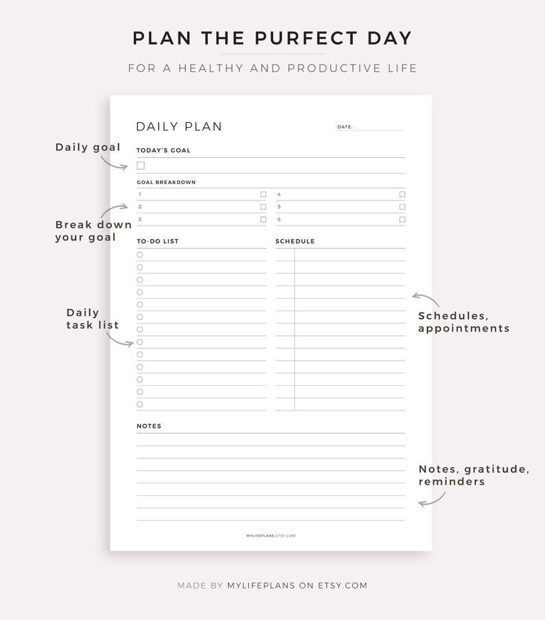 Daily Goal Planner Daily to Do List Printable Daily Planner - Etsy
