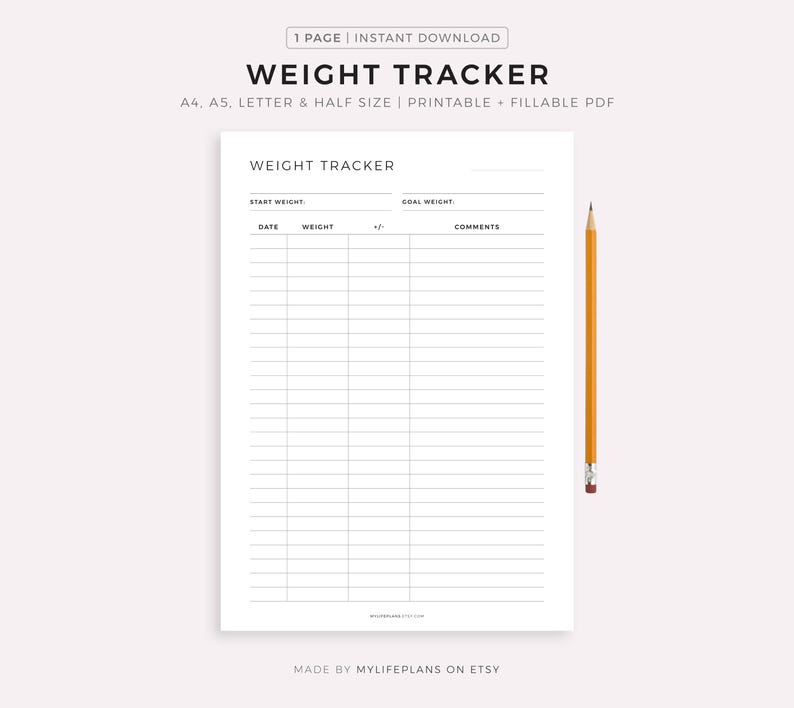 Simple Weight Tracker Printable, Weight Log Template, Weight Loss ...