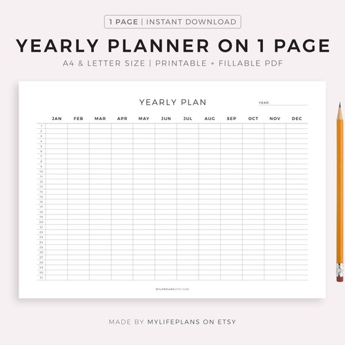 2 Page Yearly Planner Printable Year at a Glance Yearly - Etsy Canada