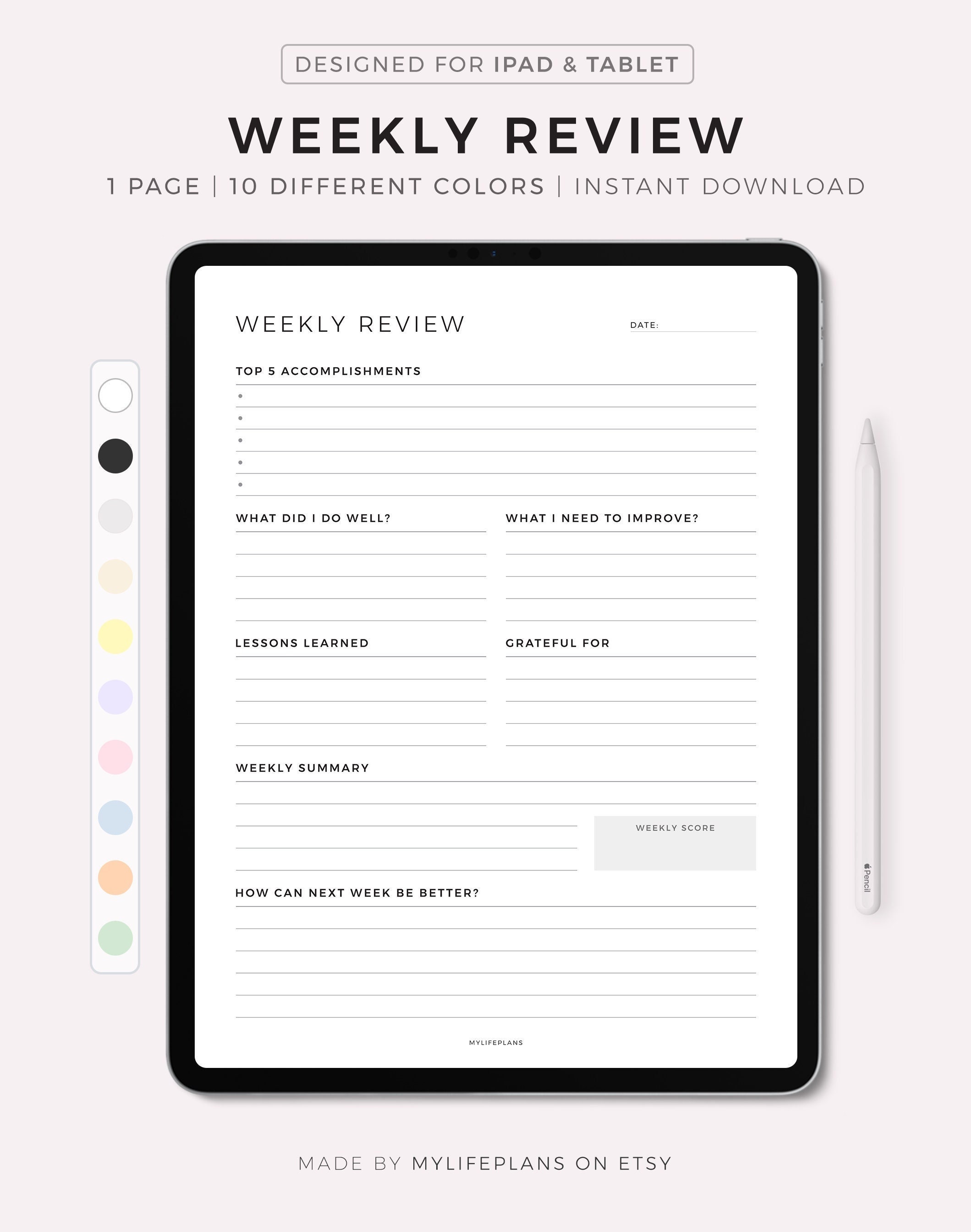 Weekly Review, Weekly Reflection, Weekly Evaluation, Weekly Summary ...