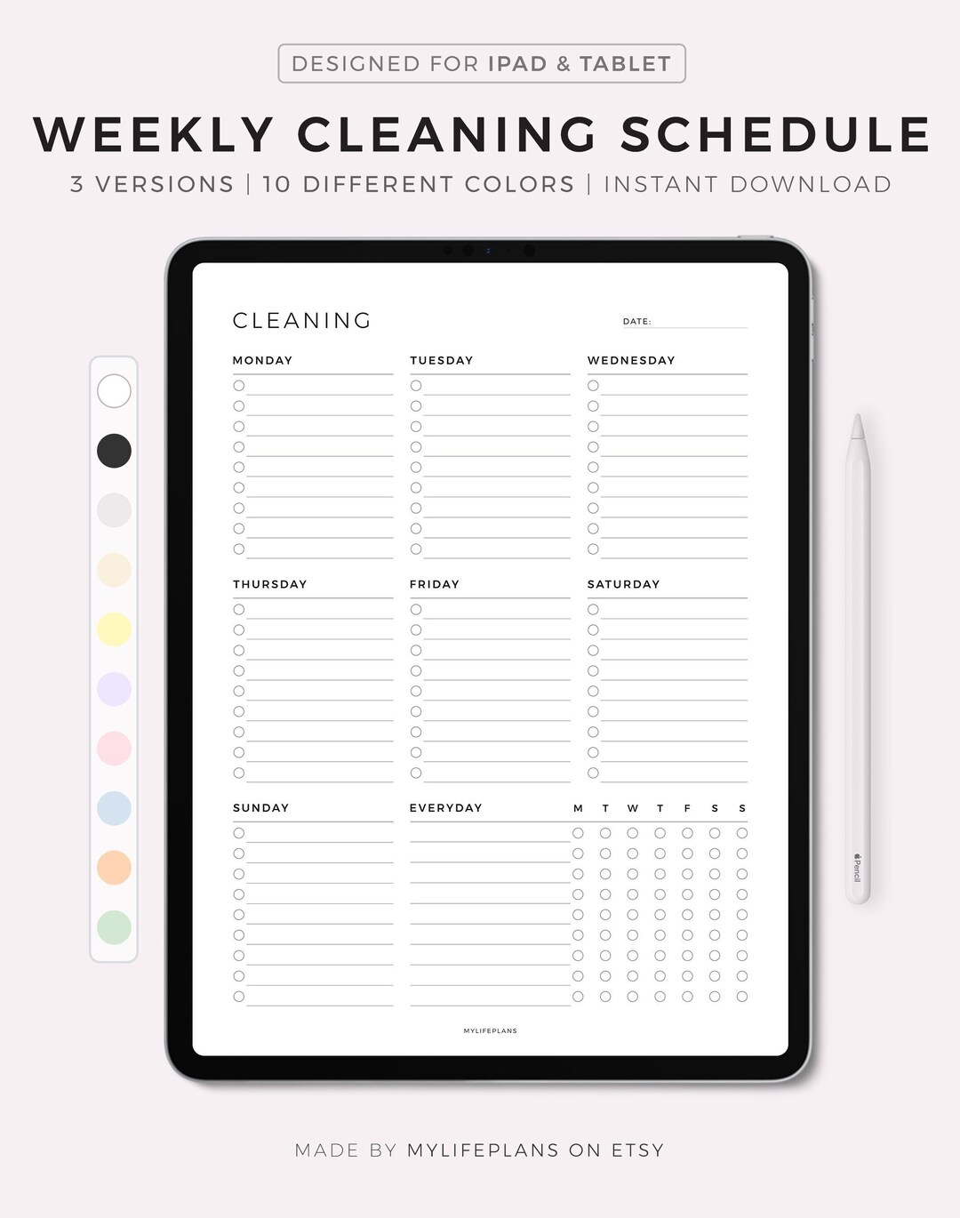 Digital Weekly Cleaning Schedule, Cleaning Checklist, Cleaning to Do ...