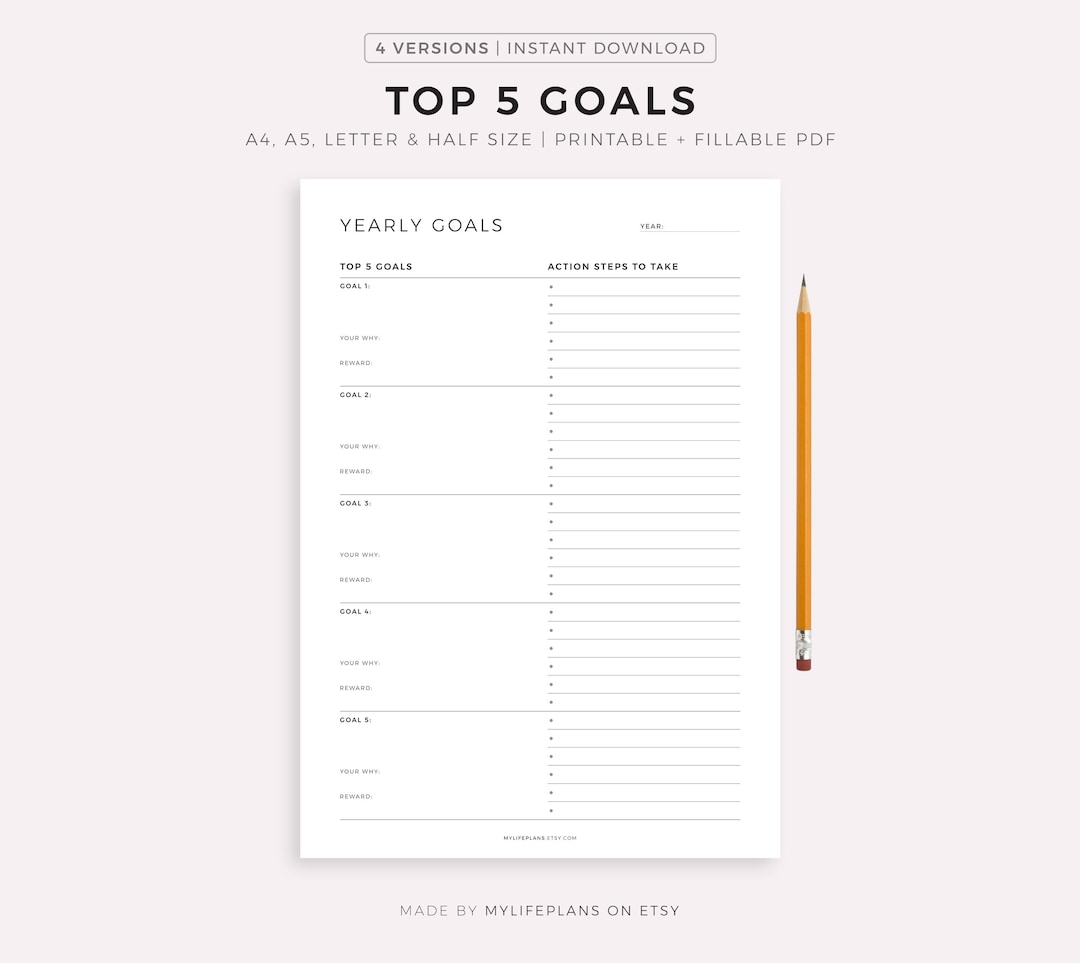 Top 5 Goals - Yearly Goals, Quarterly Goals, Monthly Goals, Weekly ...