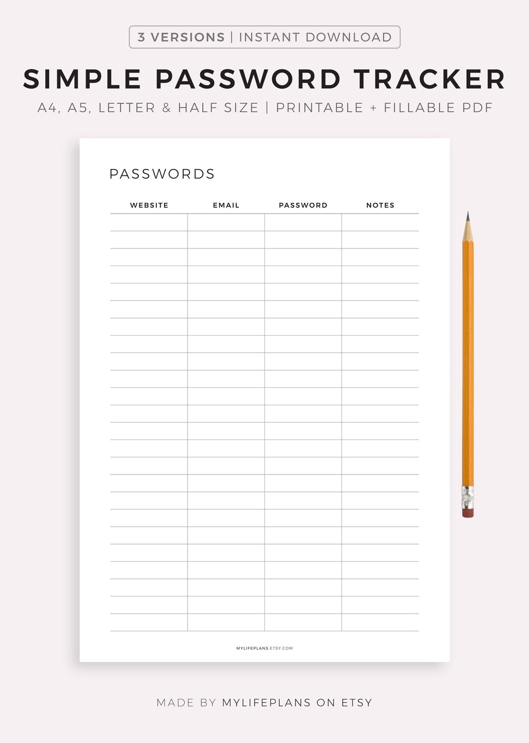 Simple Password Tracker, Password Keeper, Password Organizer, Password ...