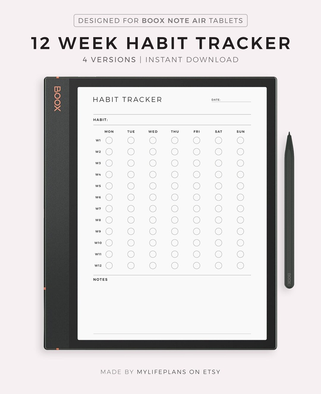 12 Week Habit Tracker Boox Note Air Template, Habit Planner, Routine ...