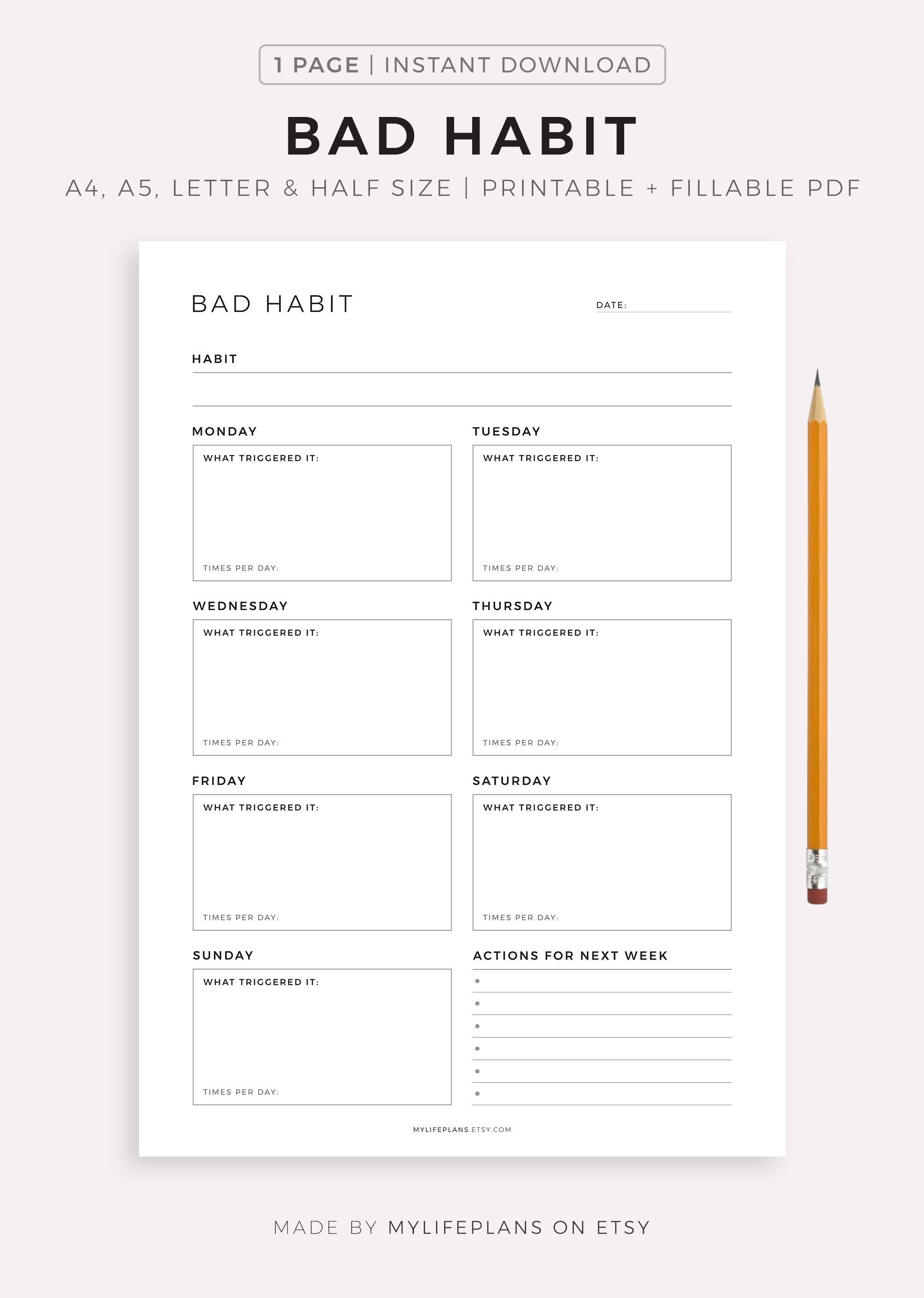 Bad Habit Tracker Habit Analyzer Habit Loop Habit Patterns - Etsy