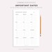 Yearly Important Dates Printable - Birthdays, Anniversaries, Travels ...