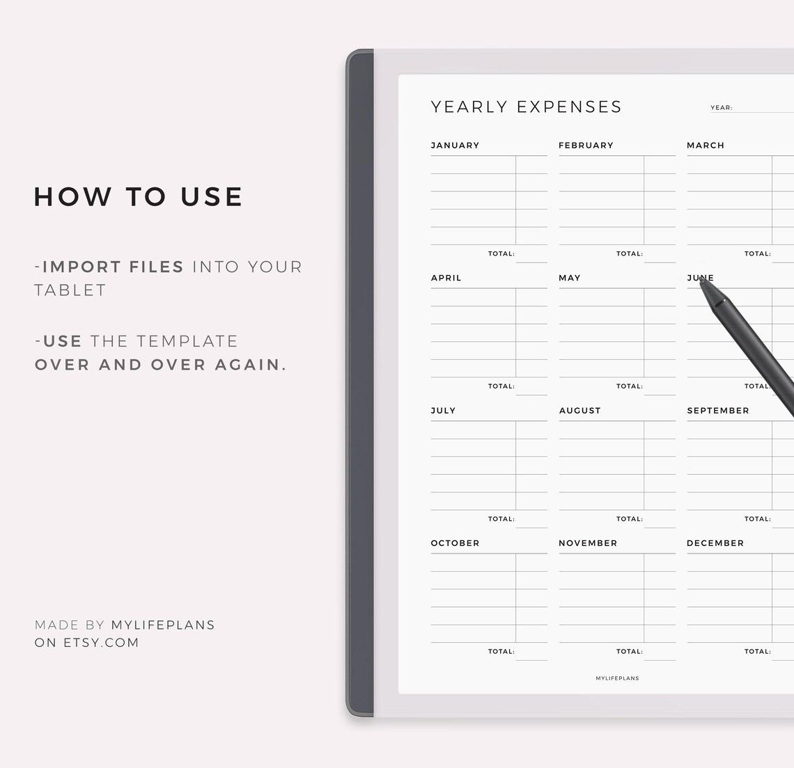 Yearly Expenses Overview Template for Remarkable 2, Instant Download - Etsy