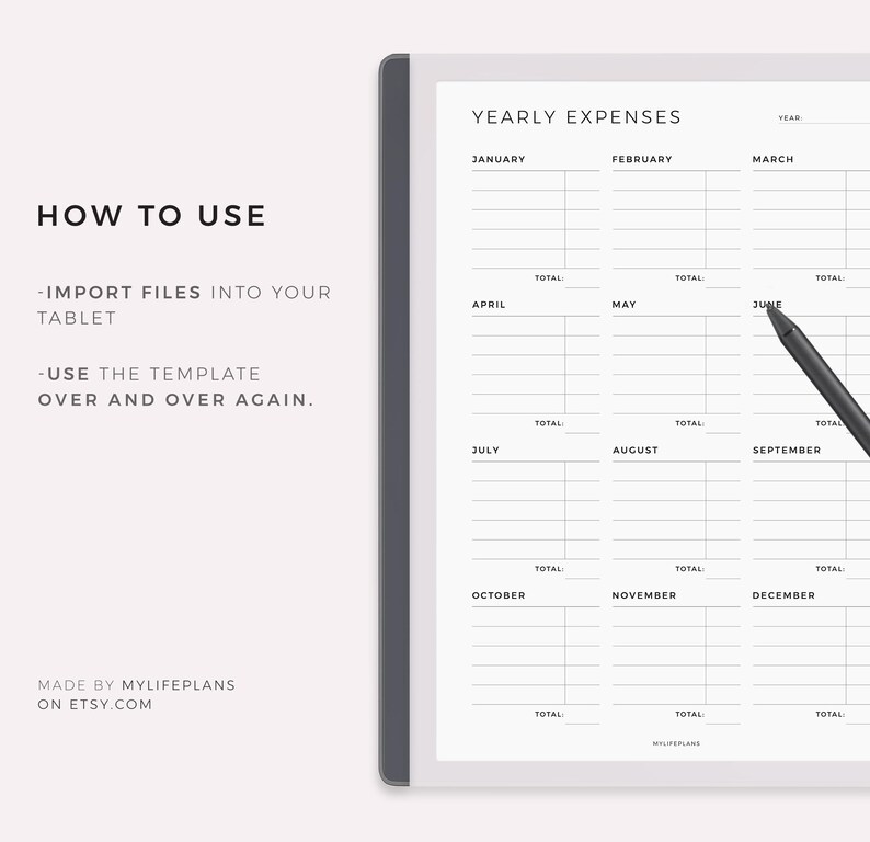 Yearly Expenses Overview Template for Remarkable 2, Instant Download - Etsy