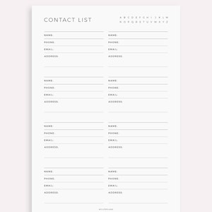 Contacts List Template for Kindle Scribe, Instant Download - Etsy