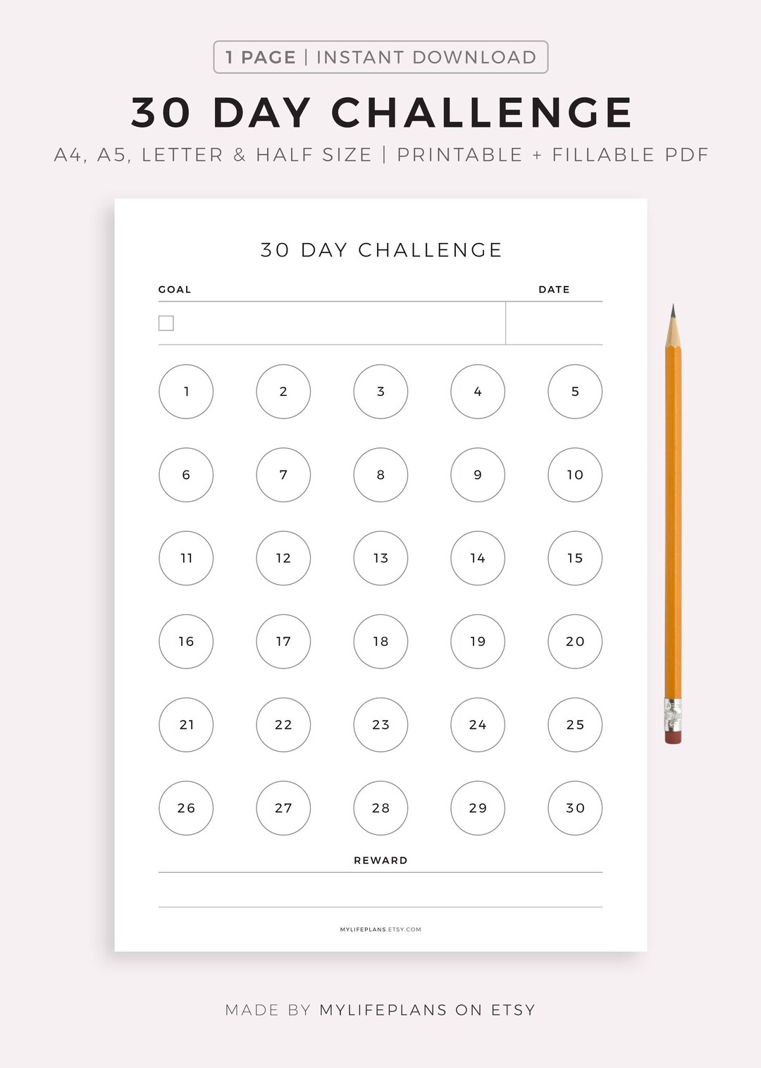 30 Day Challenge, Goal Setting, Progress Tracker, Habit Forming, A4/a5 ...