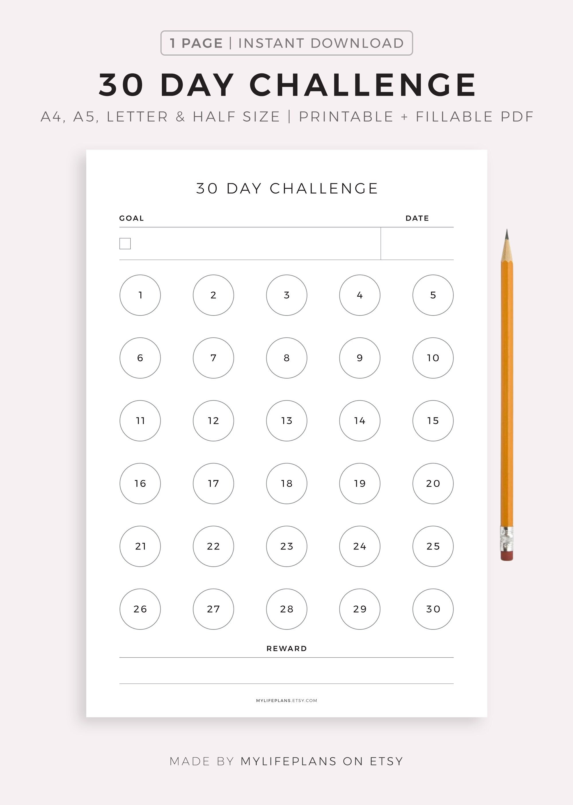 30 Day Challenge Goal Setting Progress Tracker Habit - Etsy