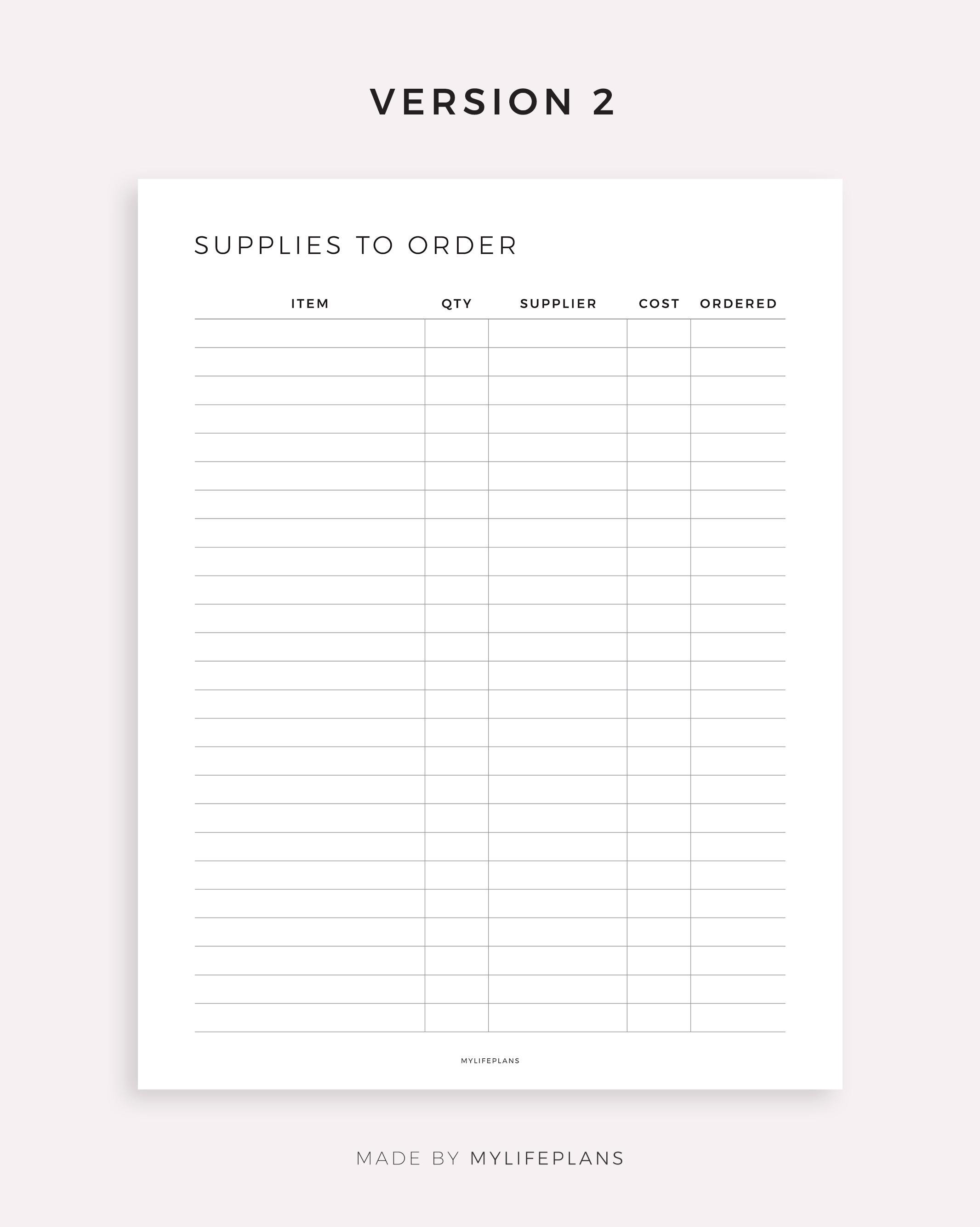 Supplies to Order Tracker Printable Template for Happy Planner Classic ...