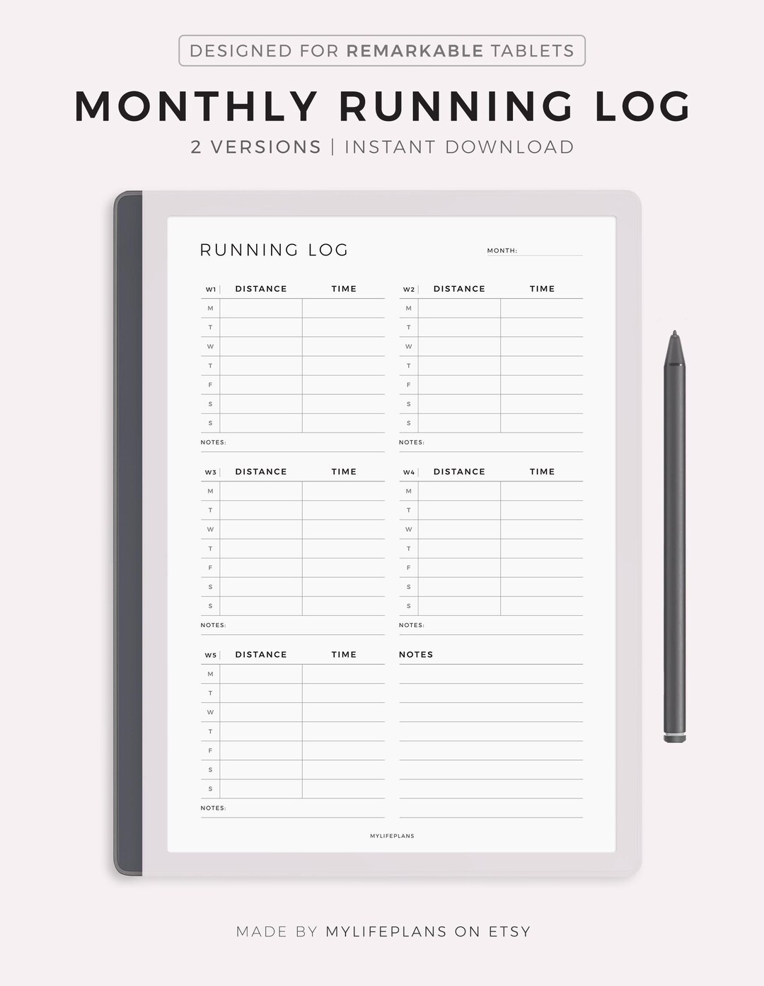 Monthly Running Log for Remarkable 2, Running Journal, Cardio Training ...