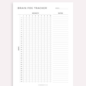 Monthly Brain Fog Tracker Printable Template, Track Daily Brain Fog ...