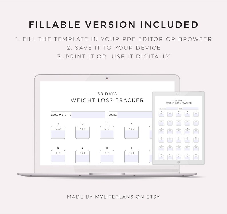 30 Day Weight Loss Tracker Printable, Weight Loss Challenge, Weight ...
