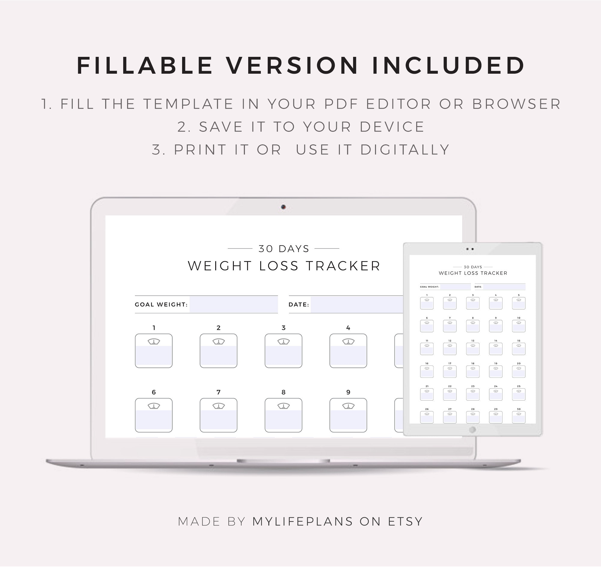 30 Day Weight Loss Tracker Printable, Weight Loss Challenge, Weight ...