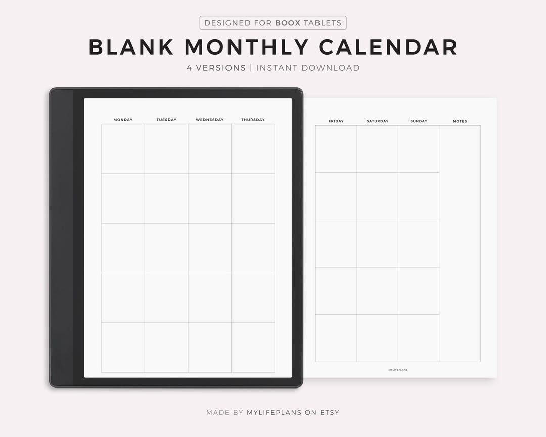 2 Page Blank Monthly Calendar, Minimalist Calendar Template, Compatible ...