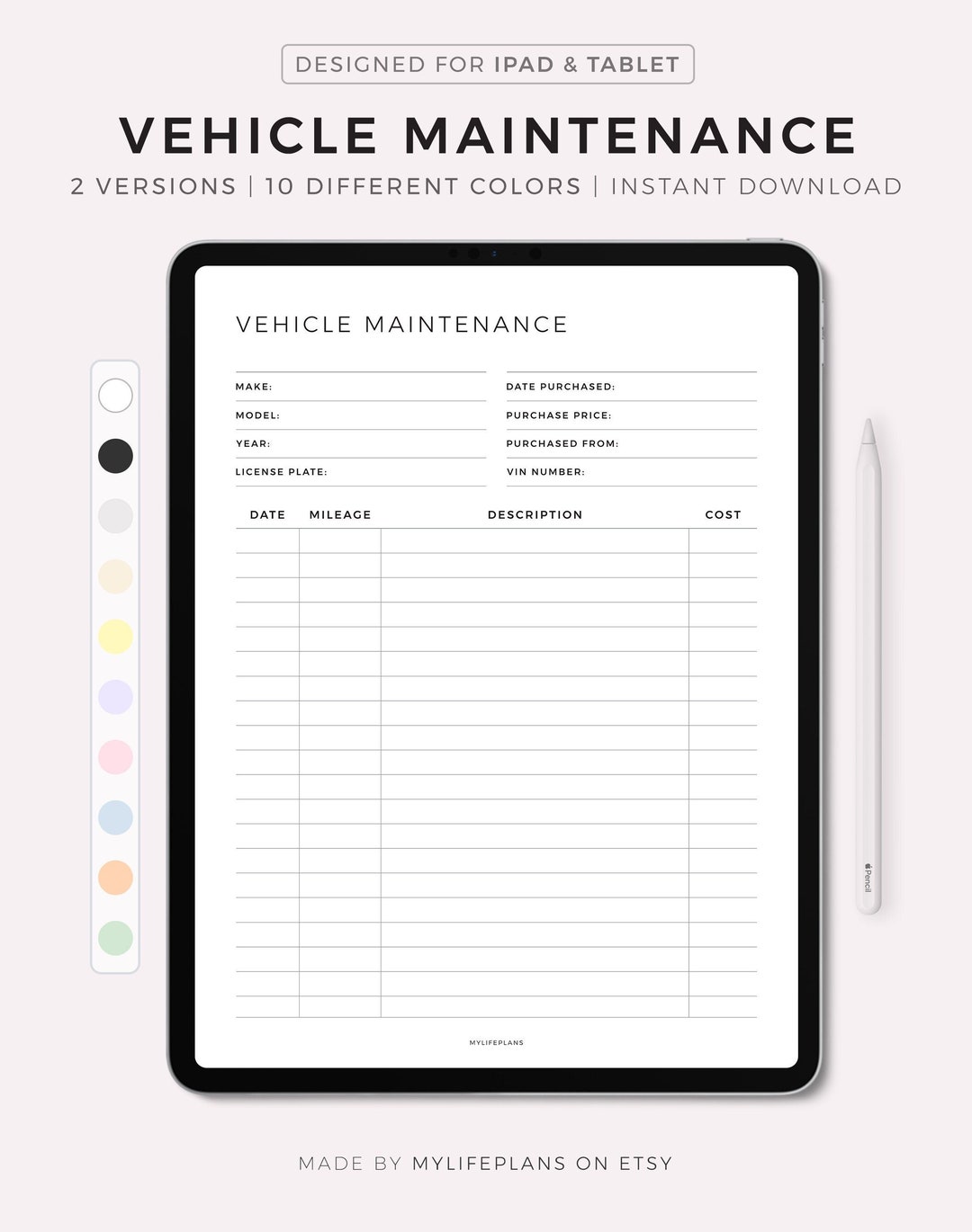 Digital Vehicle Maintenance Log Book, Vehicle Service Tracker, Vehicle ...