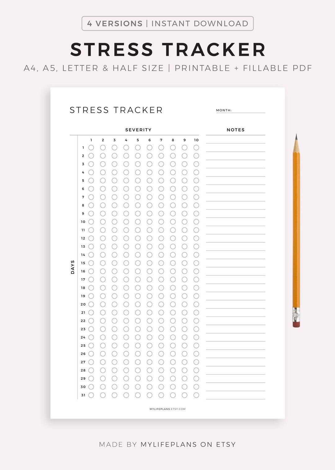 Monthly Stress Tracker Printable Template, Track Daily Stress Levels ...