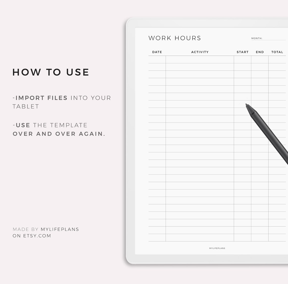 Working Hours Log for Supernote A5X2/A5X/A5/A6X2/A6X/A6, Instant ...
