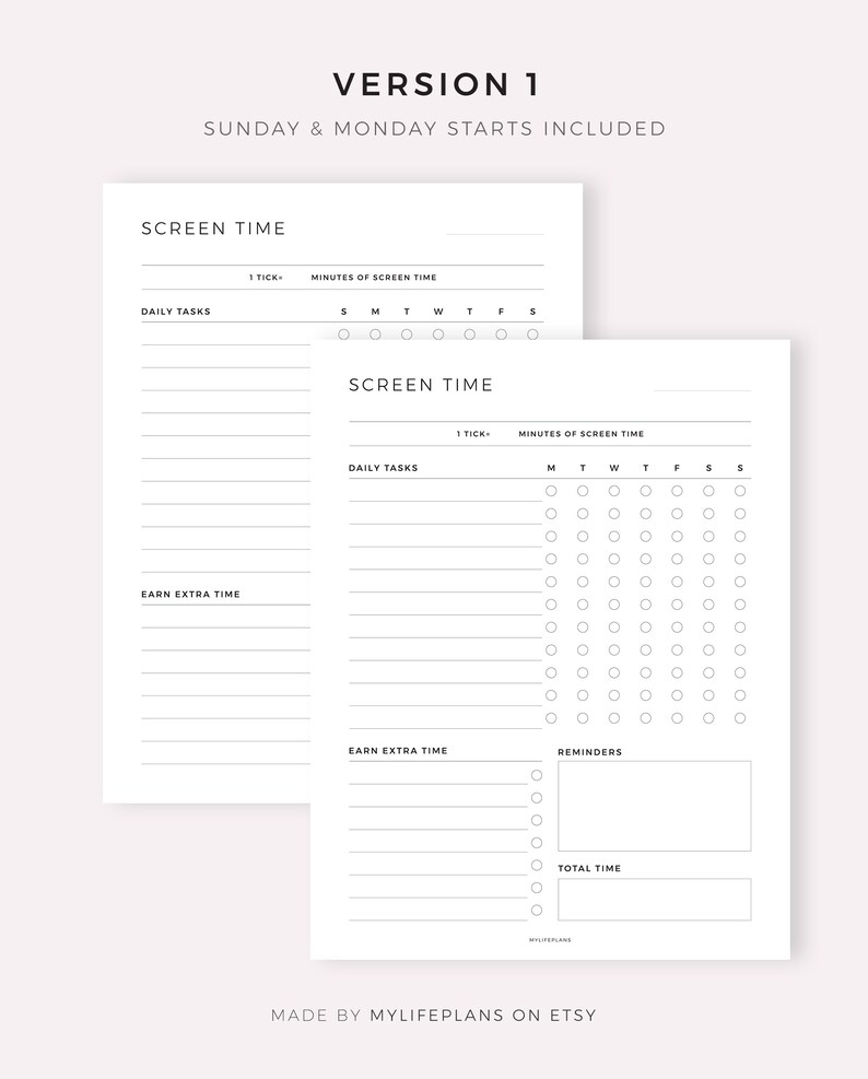 Earn Screen Time Digital Checklist for Teenagers / Kids, Compatible ...