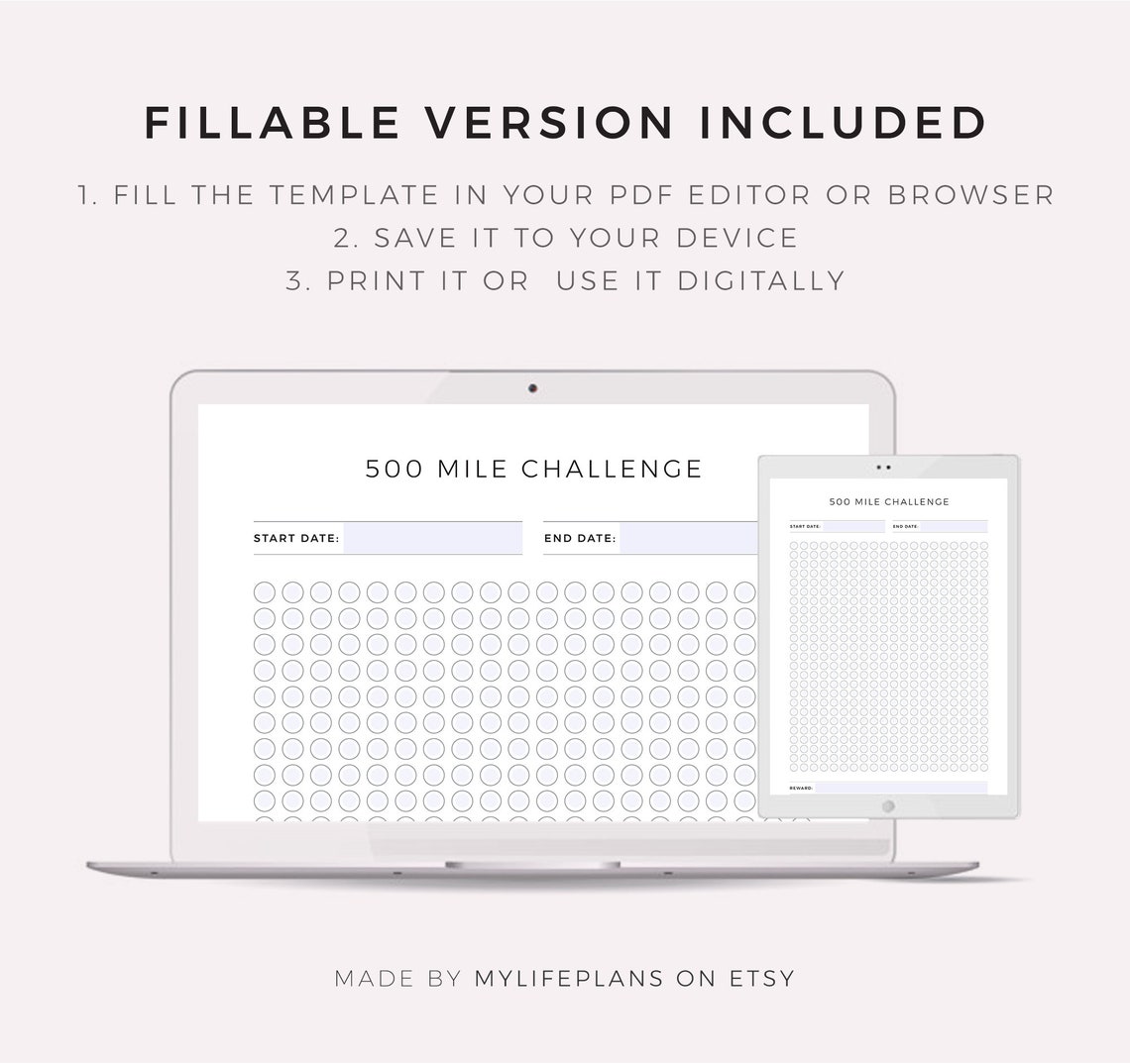 500 Mile Running or Walking Challenge Printable, Workout Challenge ...