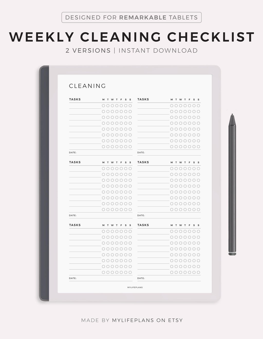 Weekly Cleaning Checklist for Remarkable 2, Cleaning to Do List ...