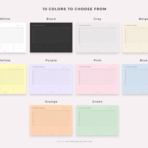 Digital A Year in Pixels Template Landscape - Mood Tracker, Exercise ...