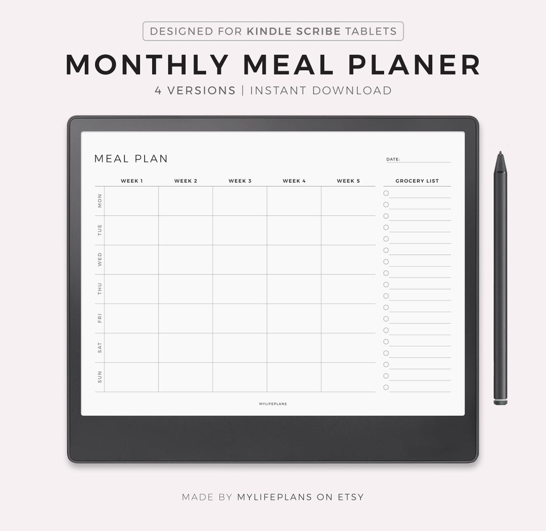 Monthly Meal Planner for Kindle Scribe, Landscape, 30 Day Menu Planner ...