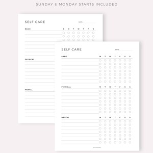 Self Care Checklist Digital Template, Self Care Routine Plan, Daily ...